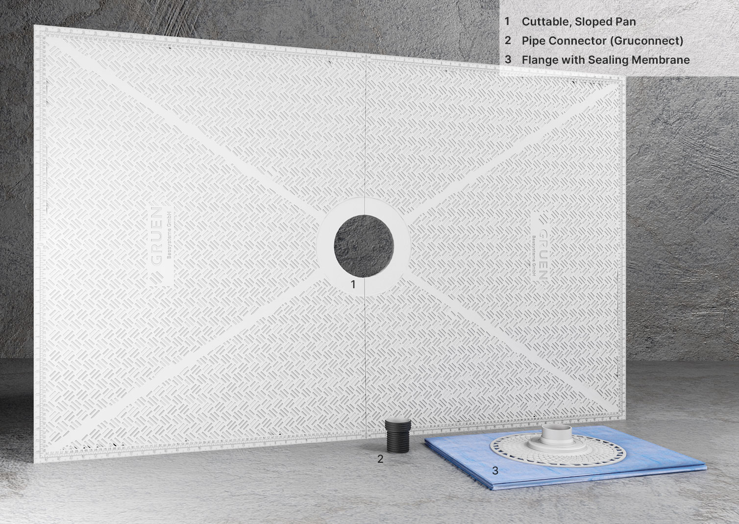 Point Drain Shower Pan | Gruen Systems US