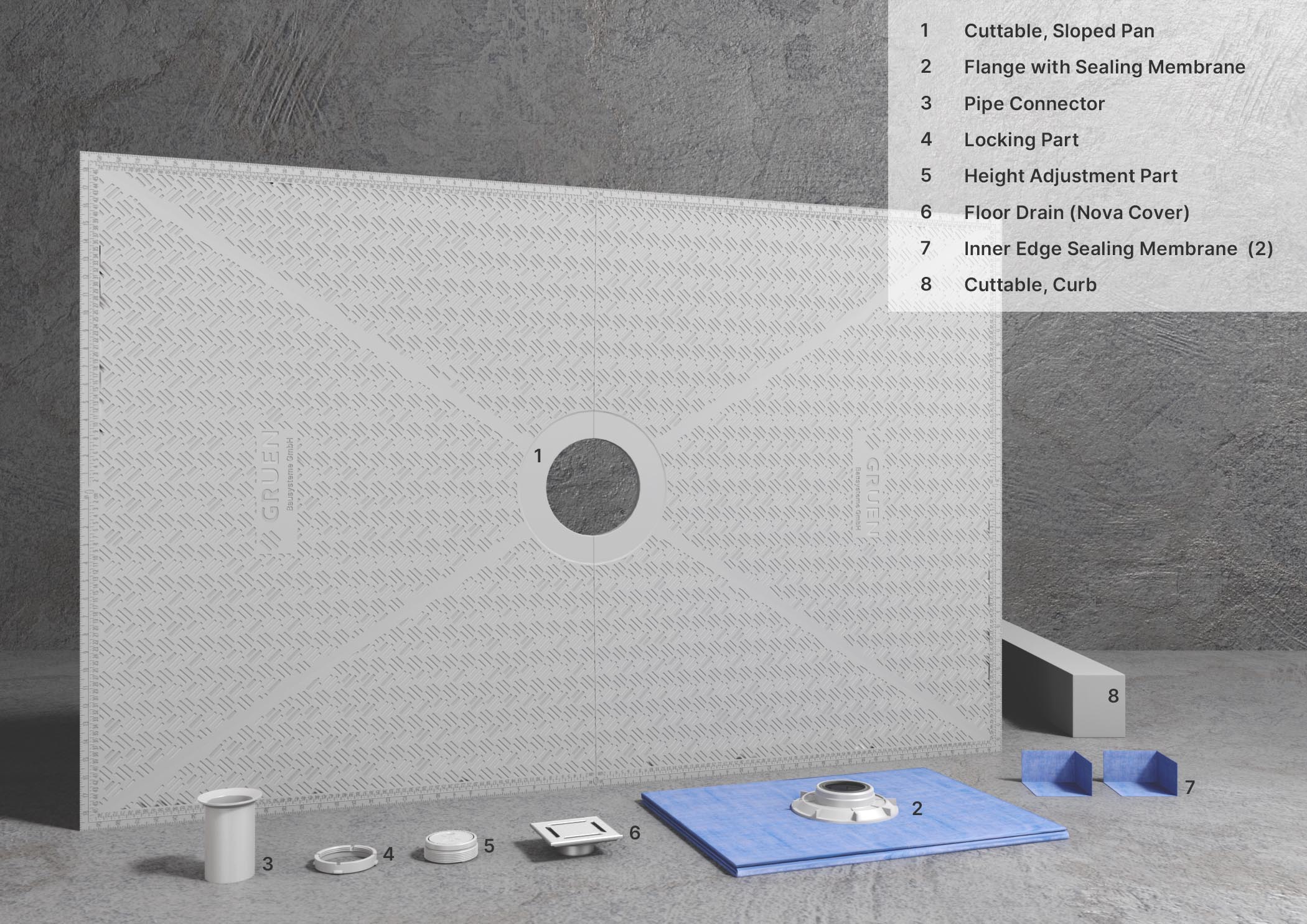 Point Drain Shower Pan | Gruen Systems US